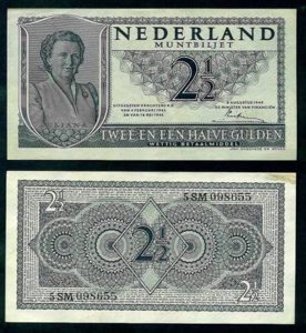 bankbiljetten / 065a / Netherlands / Nederland / 2½ Gulden / 1949 / Pr ...