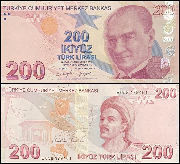 Bankbiljetten / 227d / Turkey / Turkije / 200 Lira / 2009 / Unc - Hansmunt